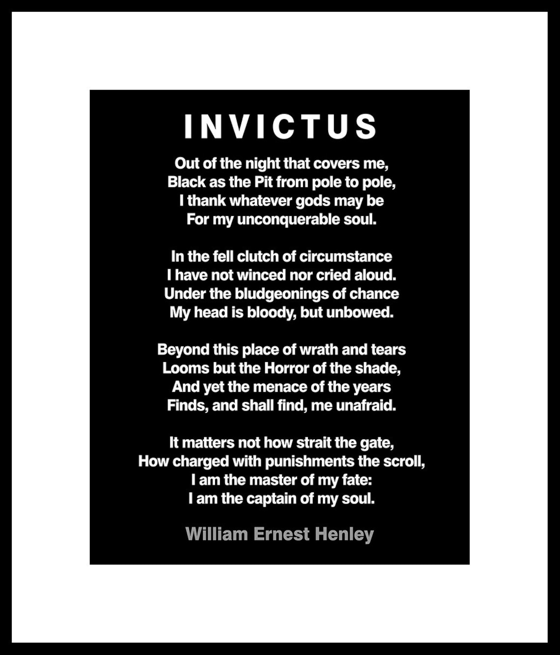 Invictus Inspiring Poem Print or Poster Unframed - Etsy