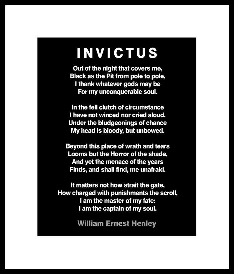 Invictus Inspiring Poem Print or Poster Unframed - Etsy