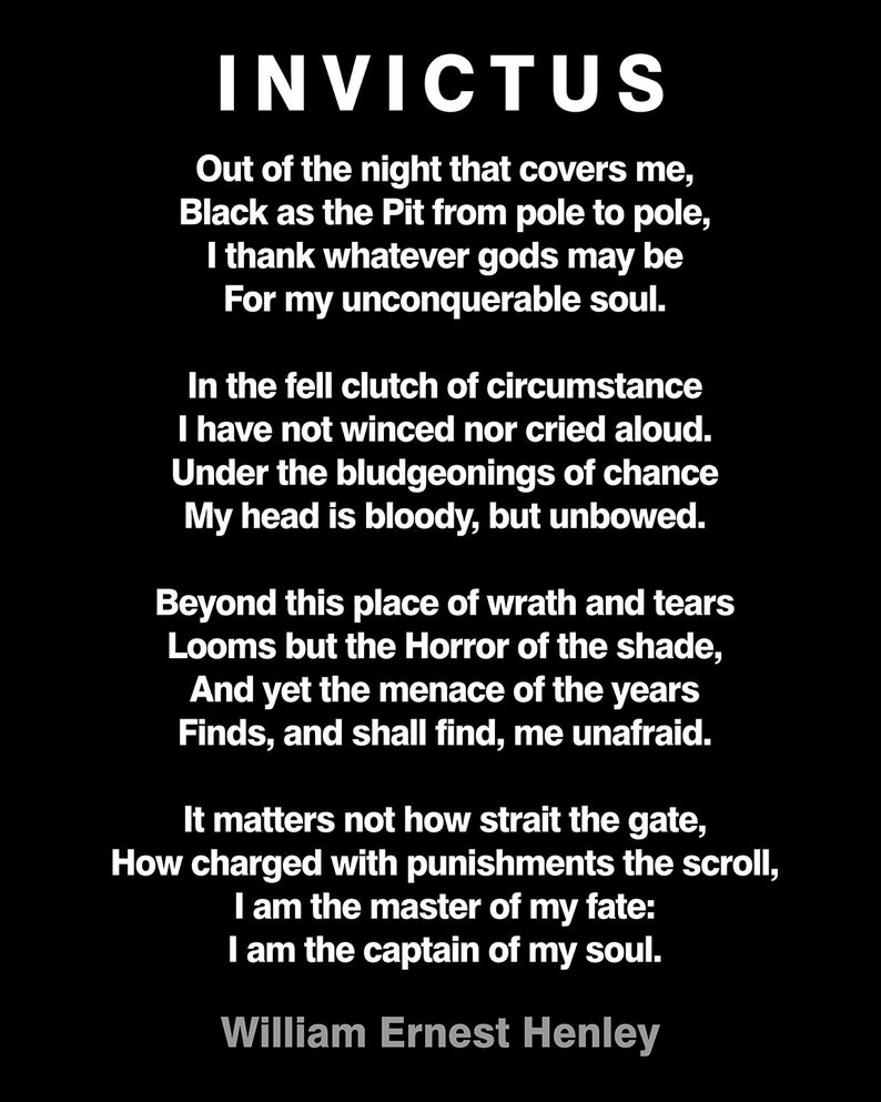Invictus Inspiring Poem Print or Poster Unframed - Etsy