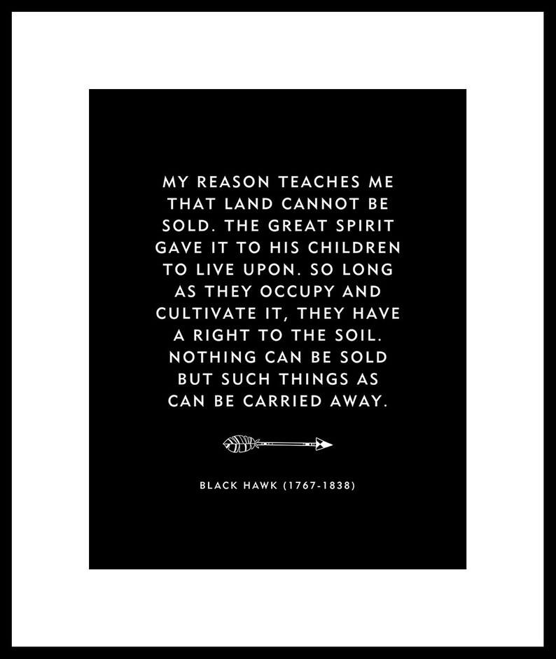 Native American Quote "land Cannot Be Sold" Black Hawk Leader Unframed ...