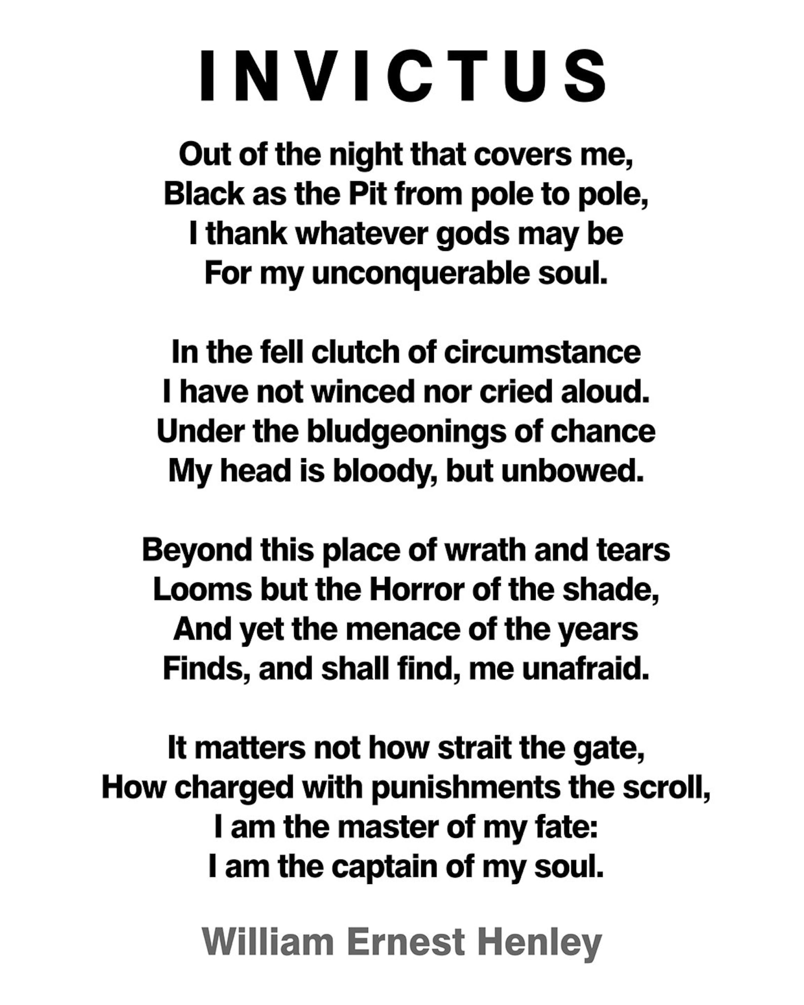 Invictus Inspiring Poem Print or Poster Unframed - Etsy