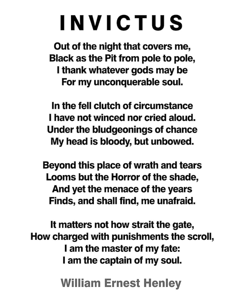 Invictus Inspiring Poem Print or Poster Unframed - Etsy