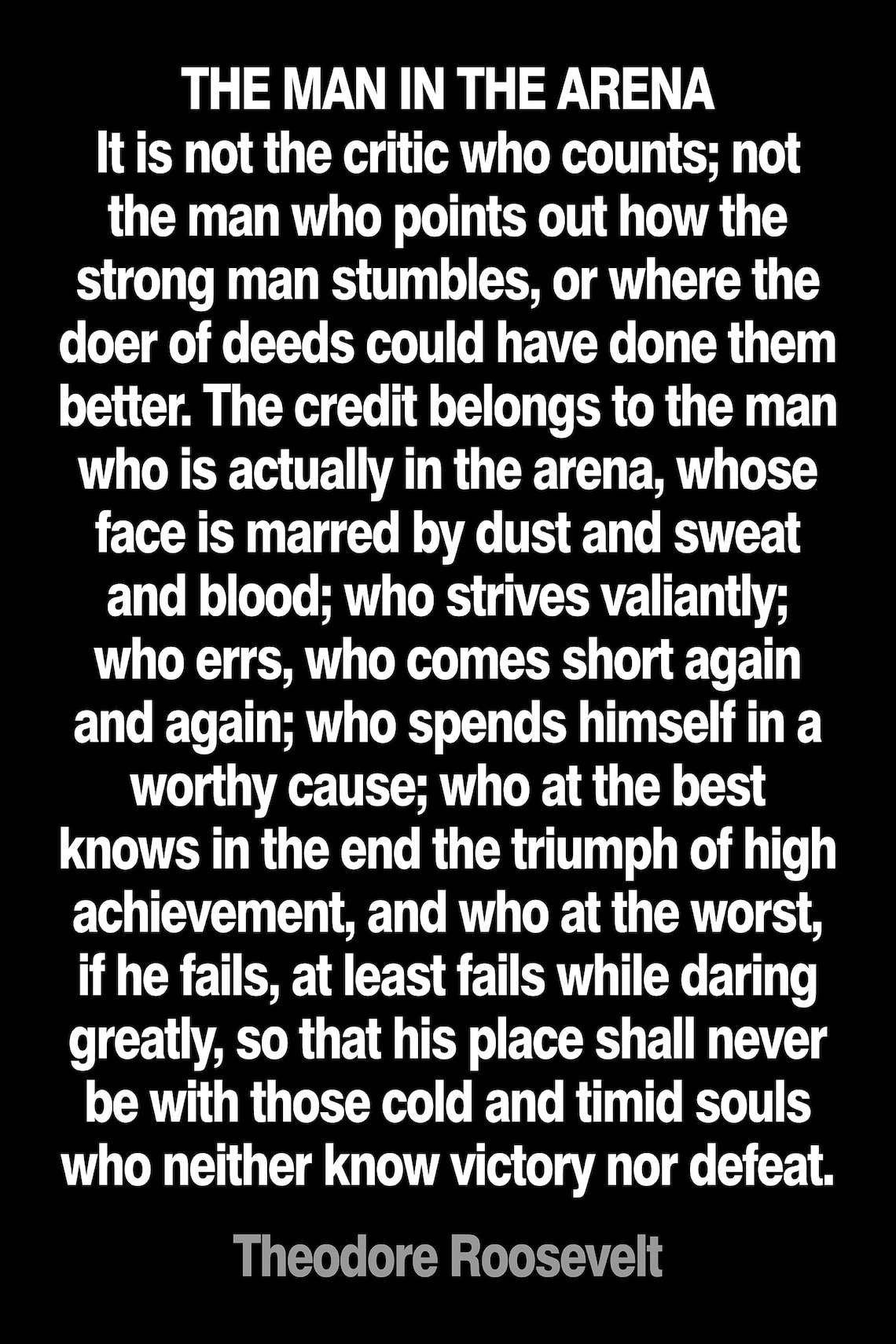 The Man in the Arena Quote by Theodore Roosevelt Unframed Poster or ...