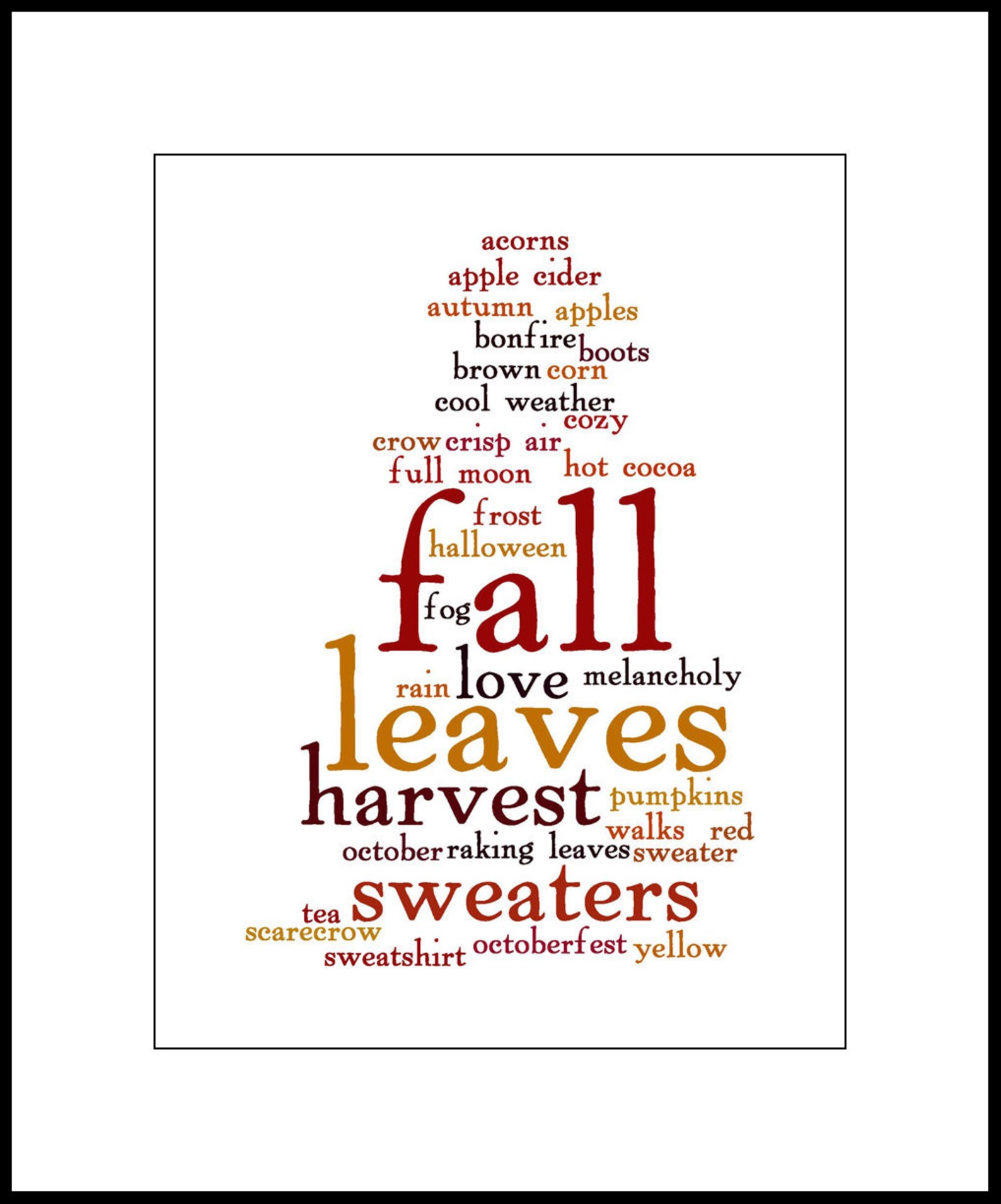 Fall Word Cloud Home Decor Seasonal Art Print - Etsy