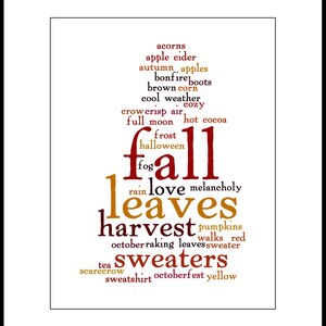Fall Word Cloud Home Decor Seasonal Art Print Unframed - Etsy