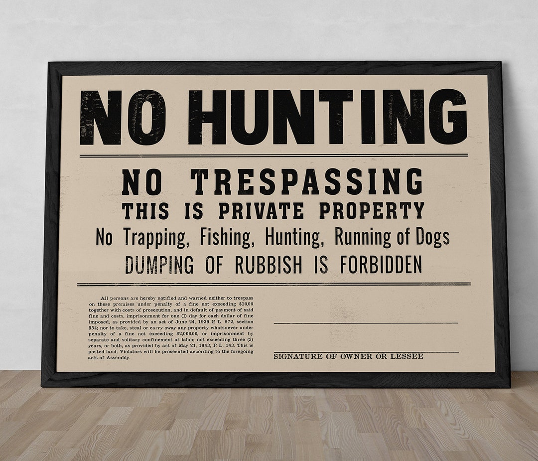 Vintage Reproduction "no Hunting" Sign Unframed Poster or Print - Etsy