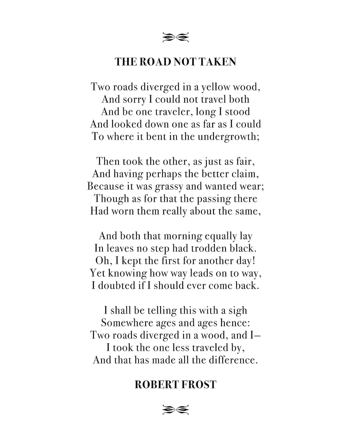 Robert Frost the Road Not Taken Poem Unframed - Etsy