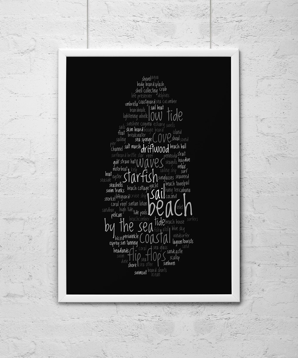 Words About the Beach Collage Word Cloud Unframed Poster or - Etsy