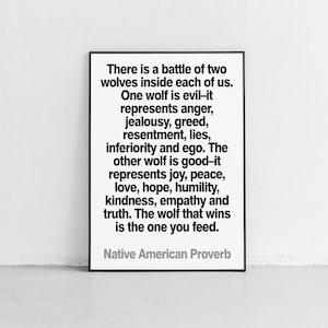 Native American Quote "the Wolf You Feed" Motivating Unframed Poster or ...