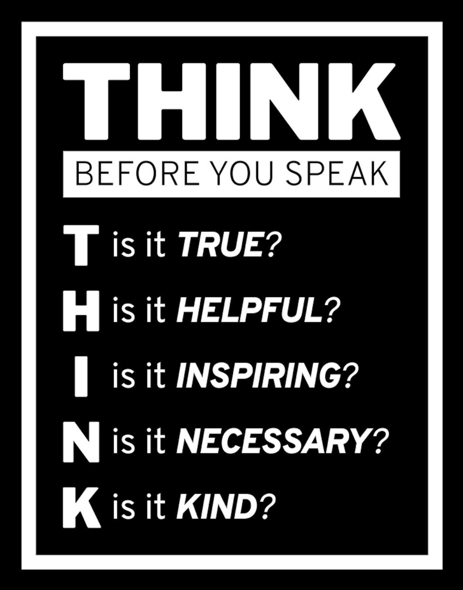 THINK Before You Speak Motivational Classroom Poster or Print - Etsy