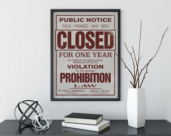 Framed US Government Prohibition Poster Reproduction Home Decor Retro ...