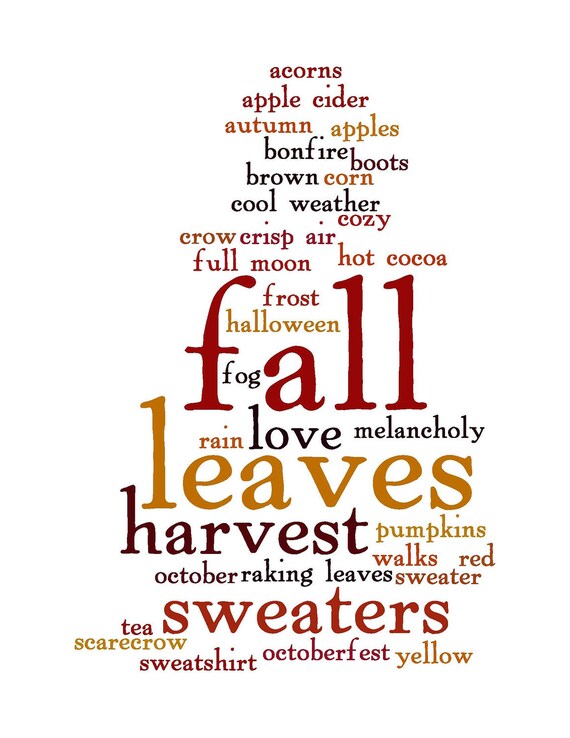 Fall Word Cloud Home Decor Seasonal Art Print | Etsy