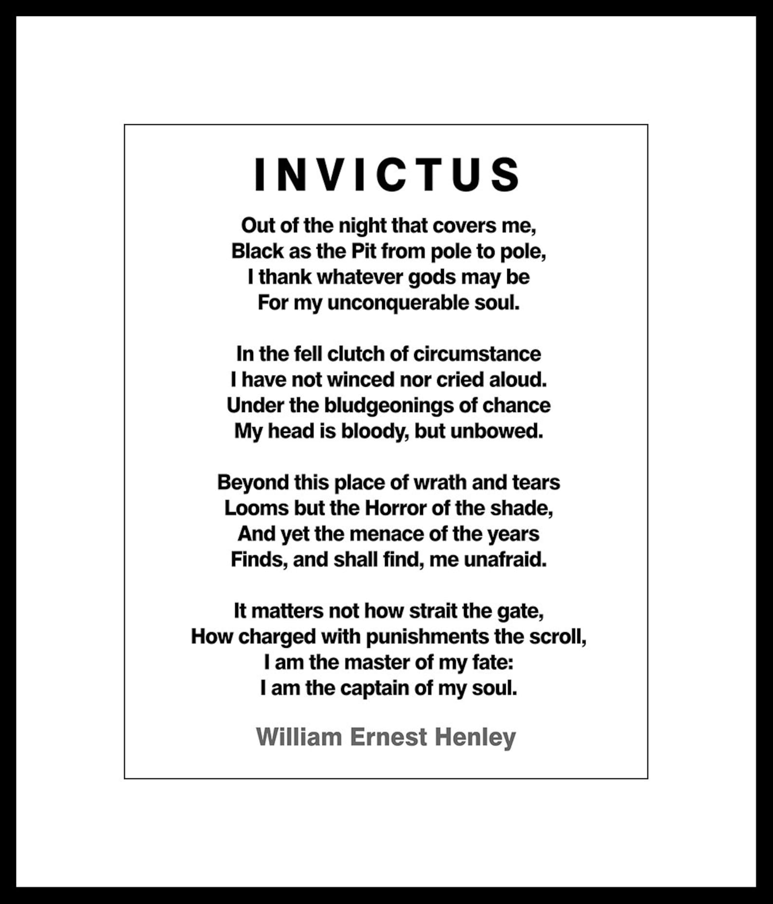 Invictus Inspiring Poem Print or Poster Unframed - Etsy