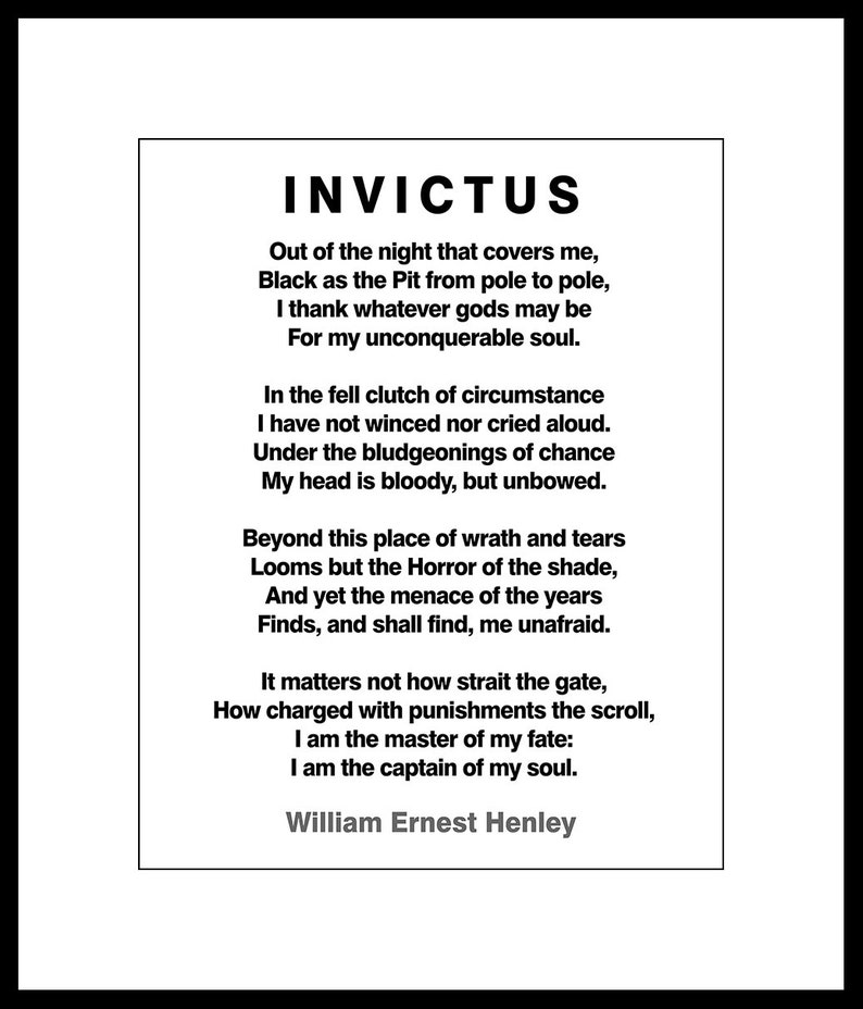 Invictus Inspiring Poem Print or Poster Unframed - Etsy