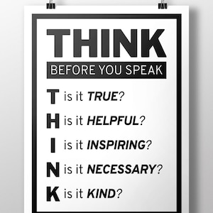 THINK Before You Speak Motivational Classroom Poster or Print Unframed ...