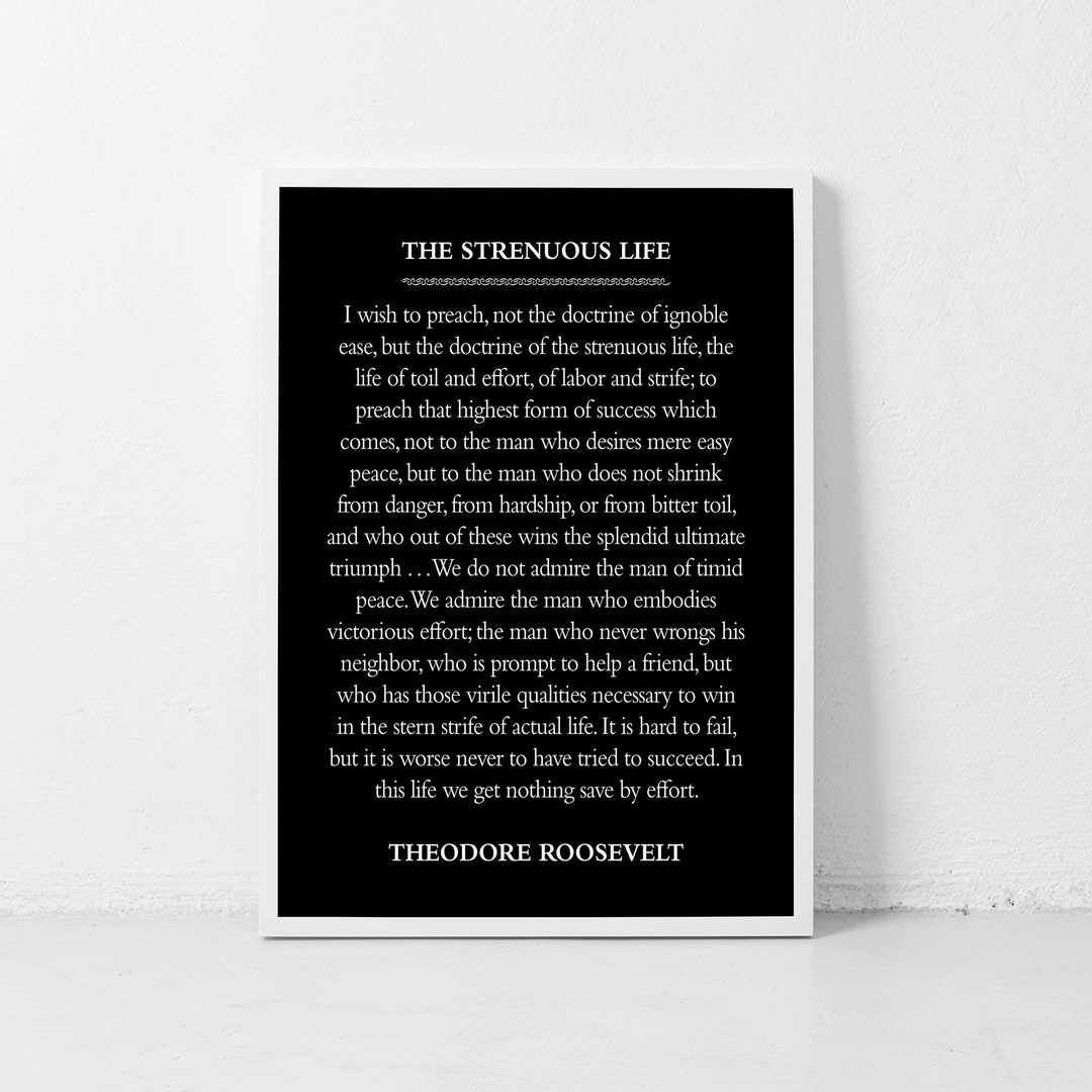 Theodore Roosevelt Quote "the Strenuous Life" Unframed Poster or Print ...