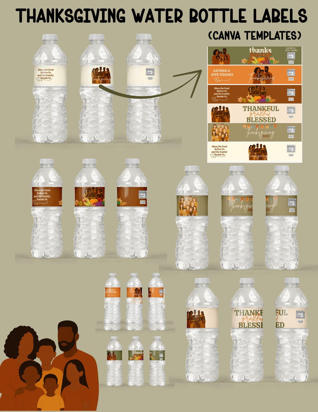 Thanksgiving Water Bottle Labels | Editable Fall Drink Wrappers (canva ...