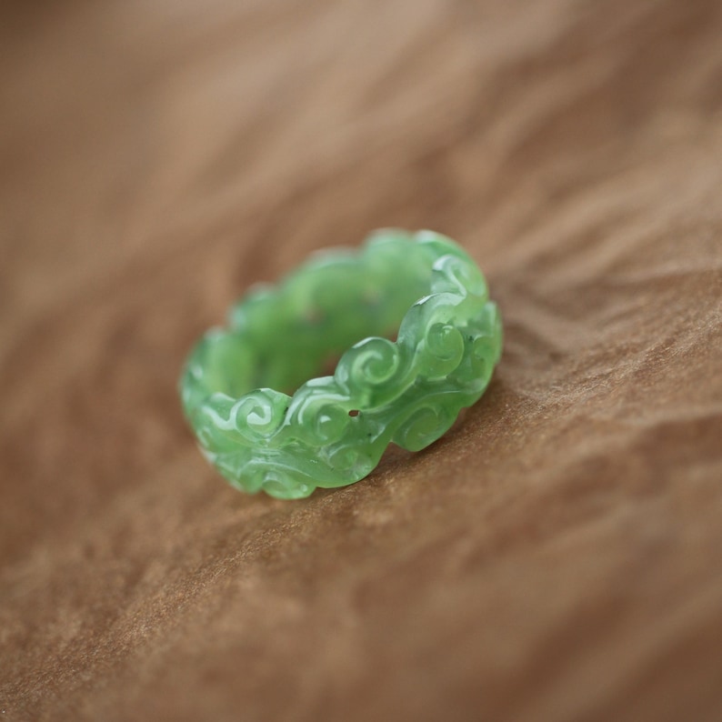 Hand Carved Natural Green Jade Ring Band/icy Green Nephrite Jade Ring ...