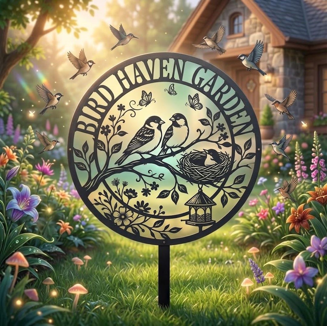 Bird Haven Garden Metal Sign, Bird Nest Yard Decor, Outdoor Garden ...