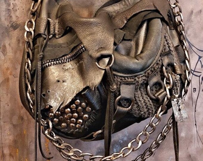 Black Distressed Leather Hobo Bag Fringe Goth Designer Purse Sweet ...