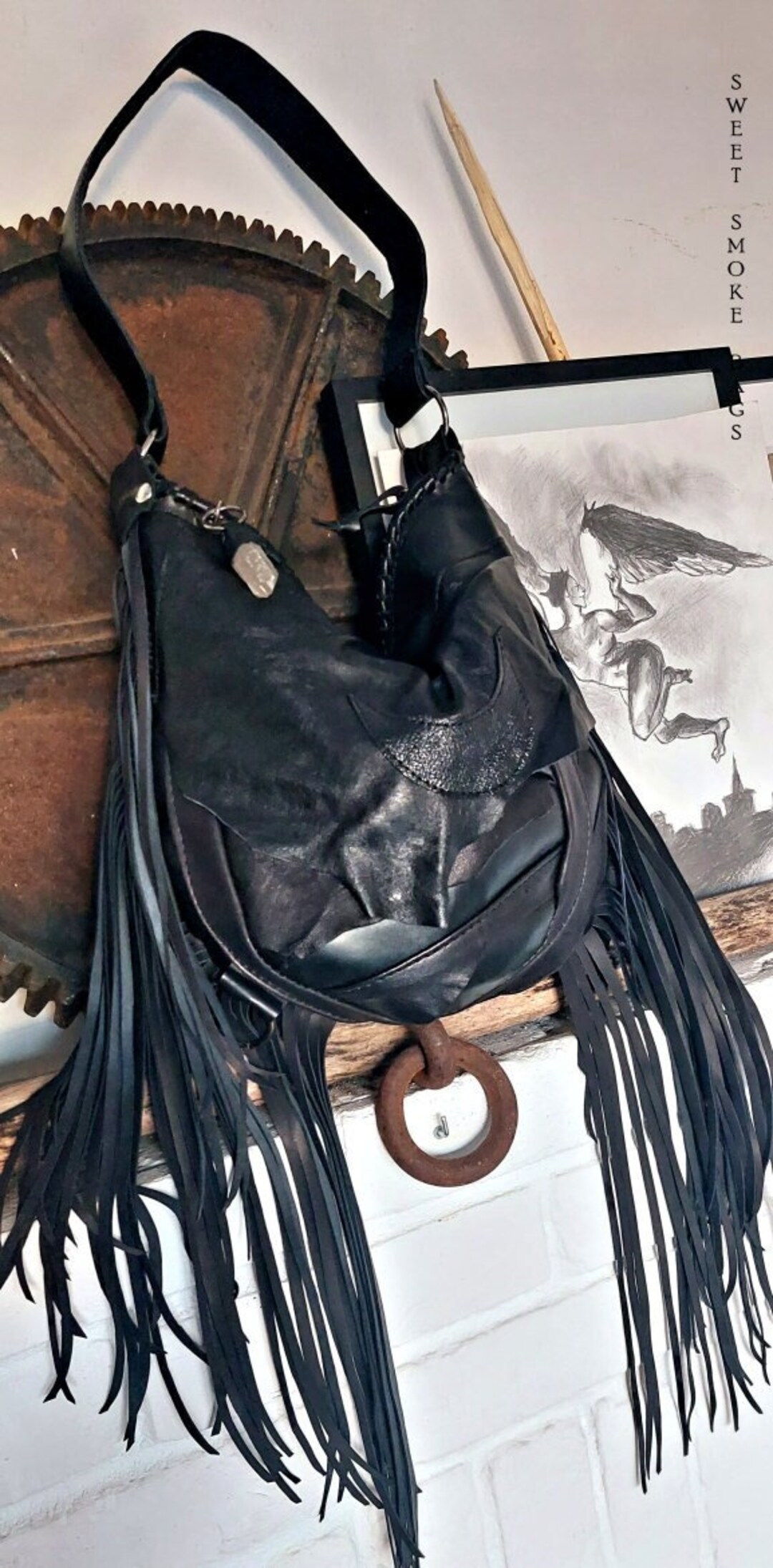 Black Fringed Fringe Bag Crescent Moon Metalhead Goth Gothic Purse ...
