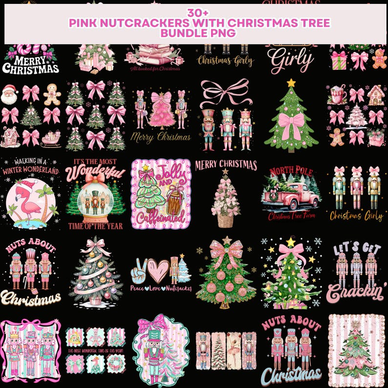 30+ Glitter Pink Nutcrackers With Christmas Tree Bundle Png, Christmas ...