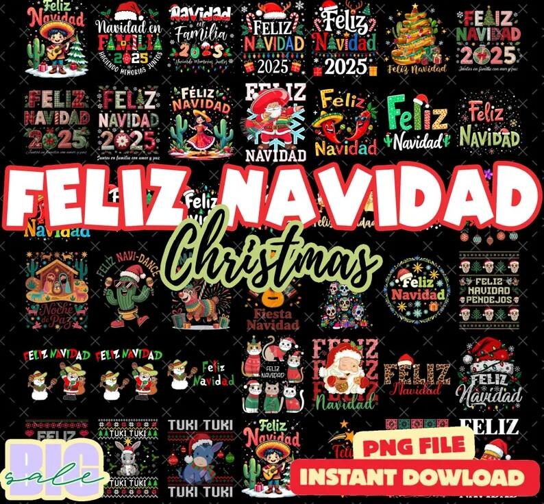 40+feliz Navidad Bundle Png, Christmas 2025 Png, Navidad Familiar ...
