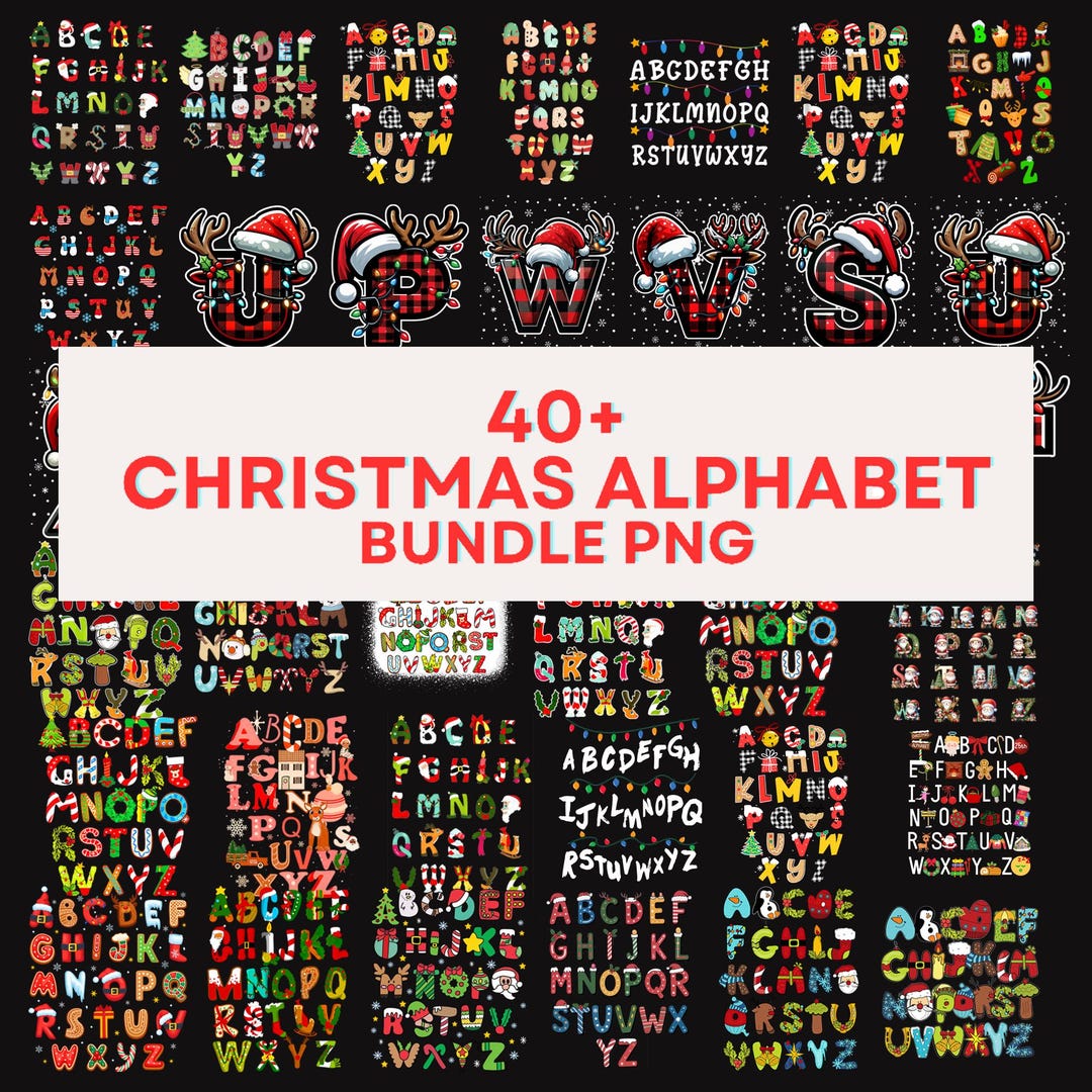 40+ Christmas Alphabet Bundle Png, Merry Christmas Font Png, Christmas ...