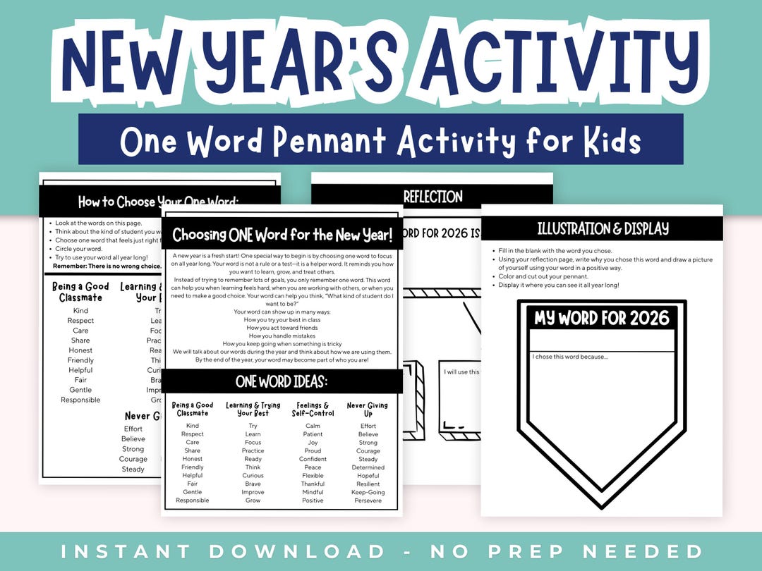 New Year's Activity | One Word Pennant Activity for Kids, Elementary ...