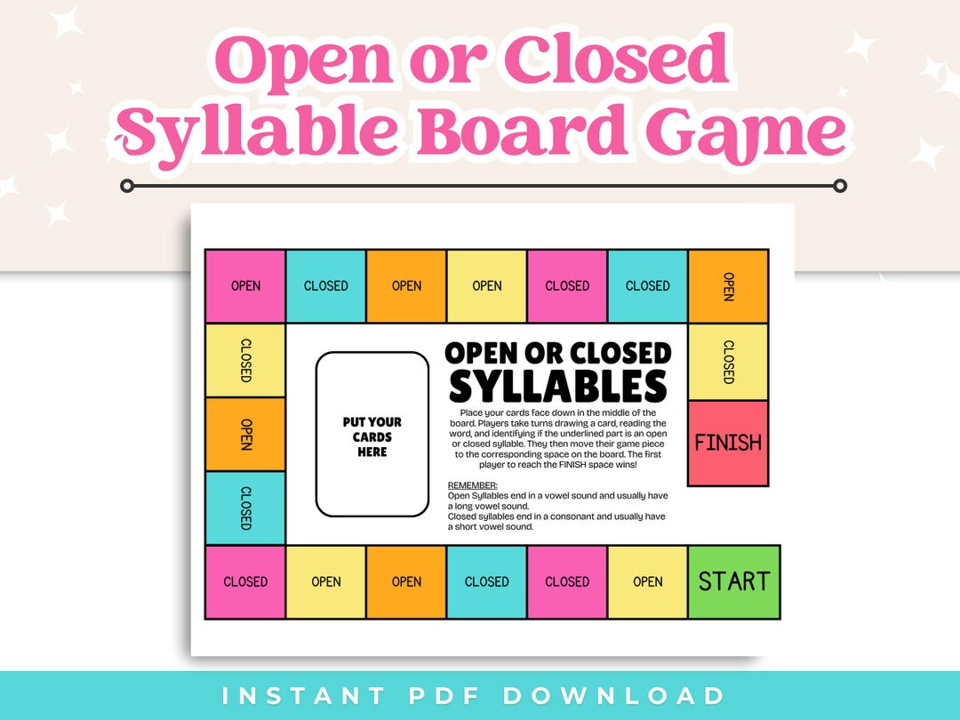 Open or Closed Syllables Board Game, Phonics Game, ELA Kids Activity ...