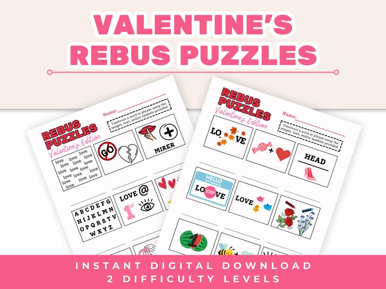 Valentine’s Day Rebus Puzzles | Easy & Hard Levels | Valentine Logic ...