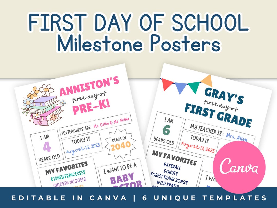 Editable First Day of School Sign | Canva Template Milestone Posters ...