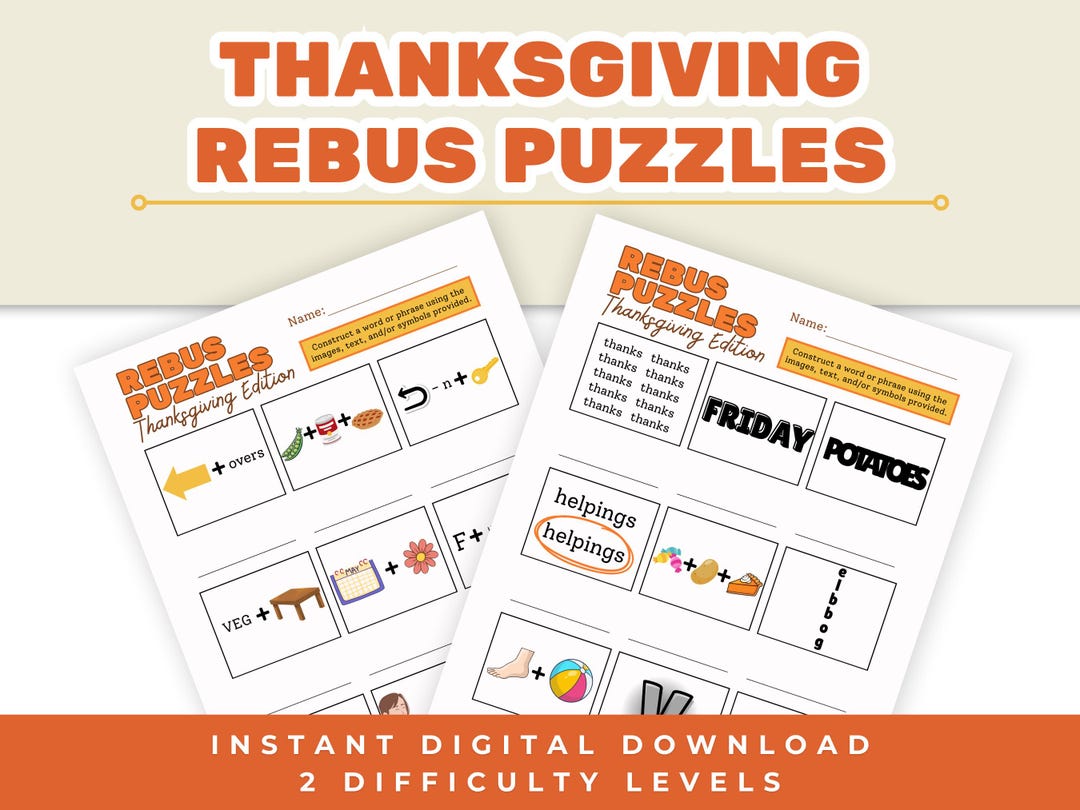 Thanksgiving Rebus Puzzles, Kids Printable Game, Differentiated ...