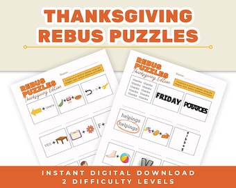 Thanksgiving Rebus Puzzles, Kids Printable Game, Differentiated ...