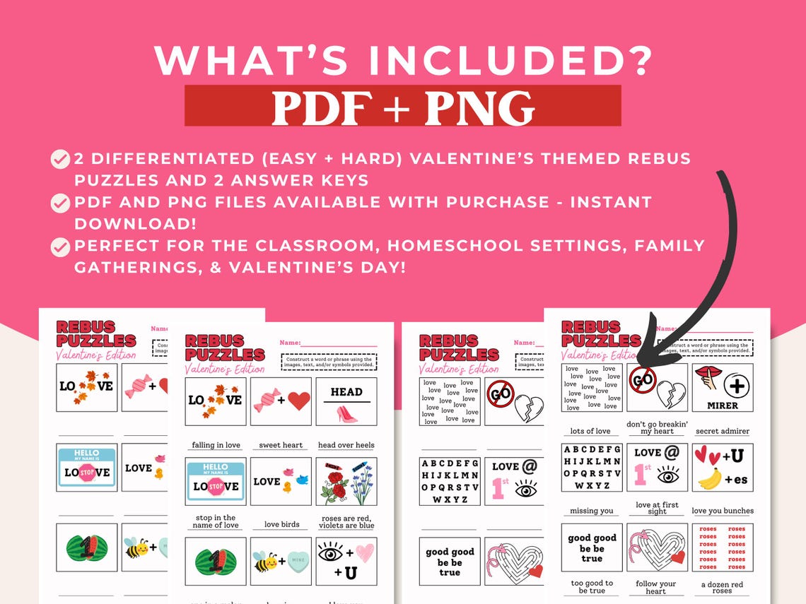 Valentine’s Day Rebus Puzzles | Easy & Hard Levels | Valentine Logic ...
