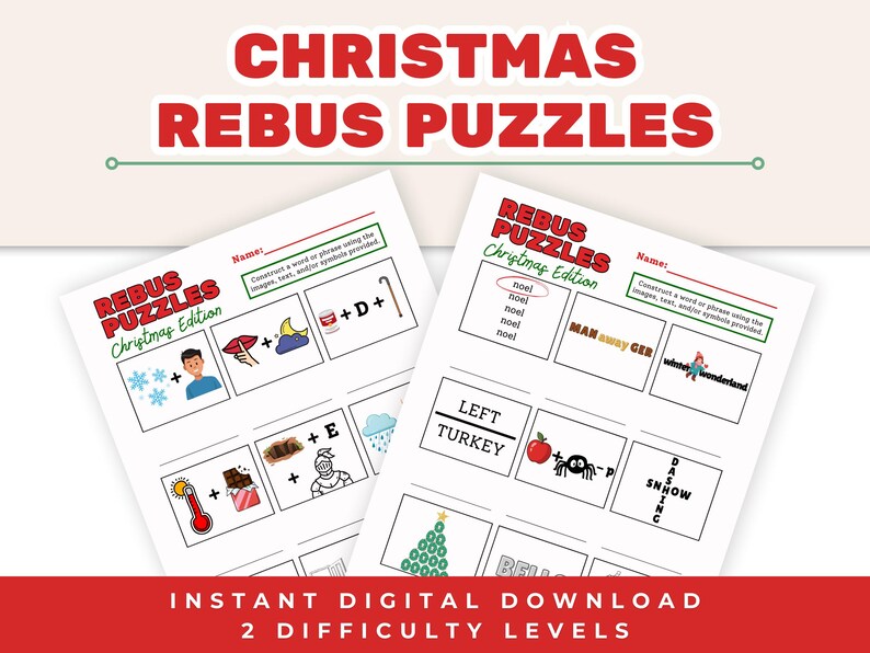Christmas Rebus Puzzles, Kids Printable Game, Differentiated, Classroom ...