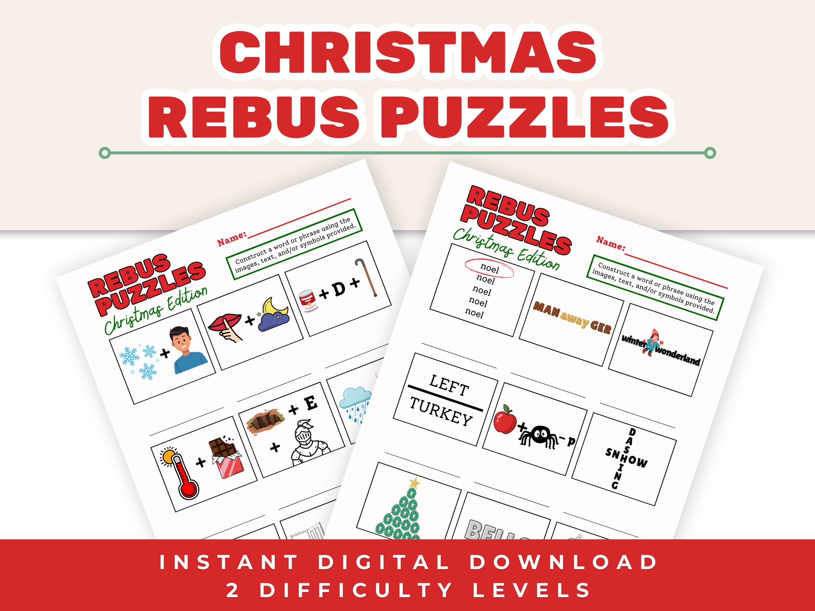 Christmas Rebus Puzzles, Kids Printable Game, Differentiated, Classroom ...