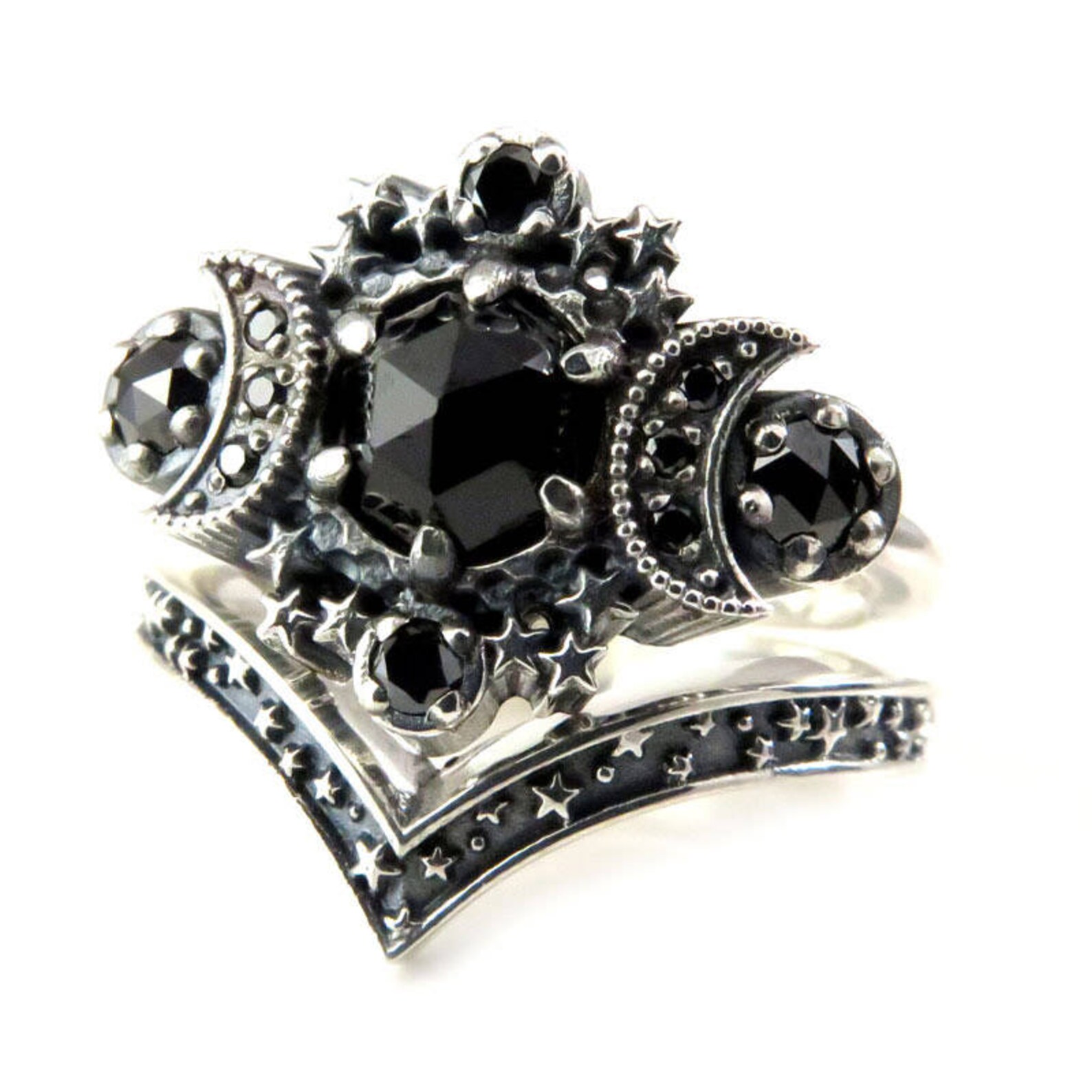 Gothic Cosmos Moon Engagement Ring Set Silver Moon and - Etsy UK