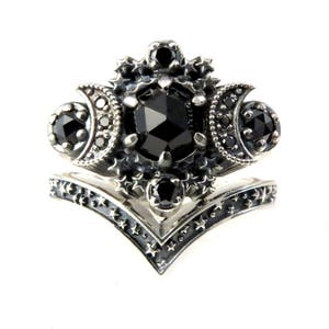 Gothic Cosmos Moon Engagement Ring Set Silver Moon and - Etsy UK