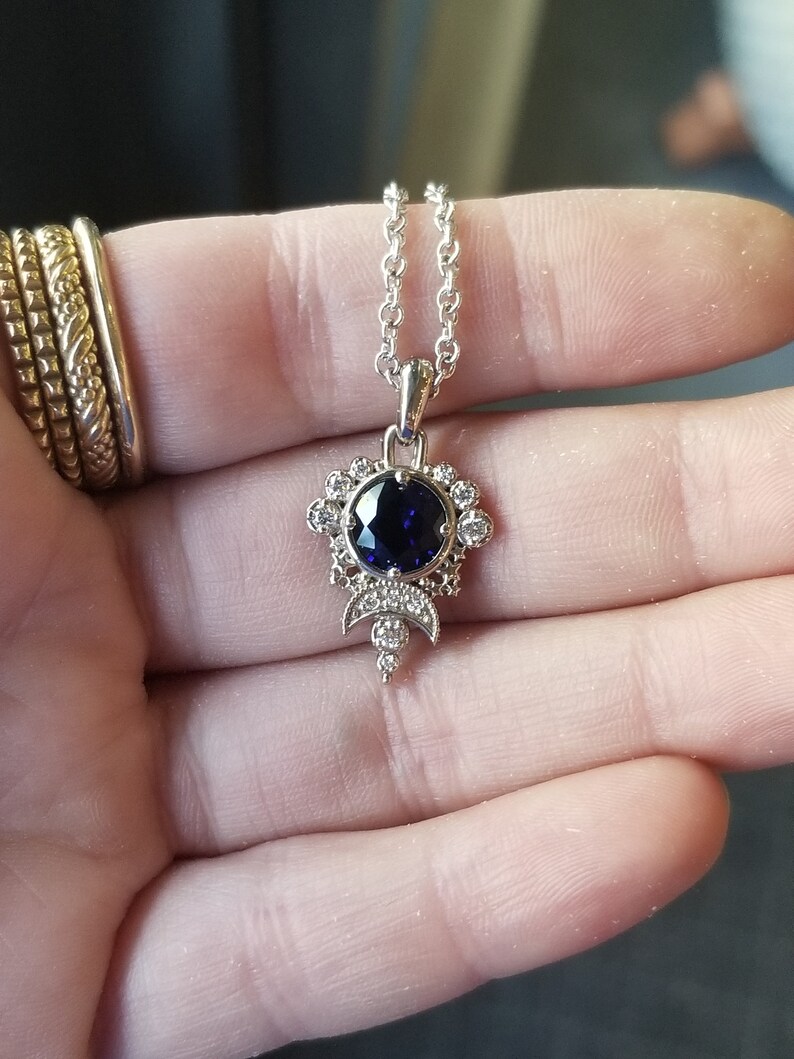 Sapphire Blue Moon Pendant White Diamond Celestial Necklace - Etsy