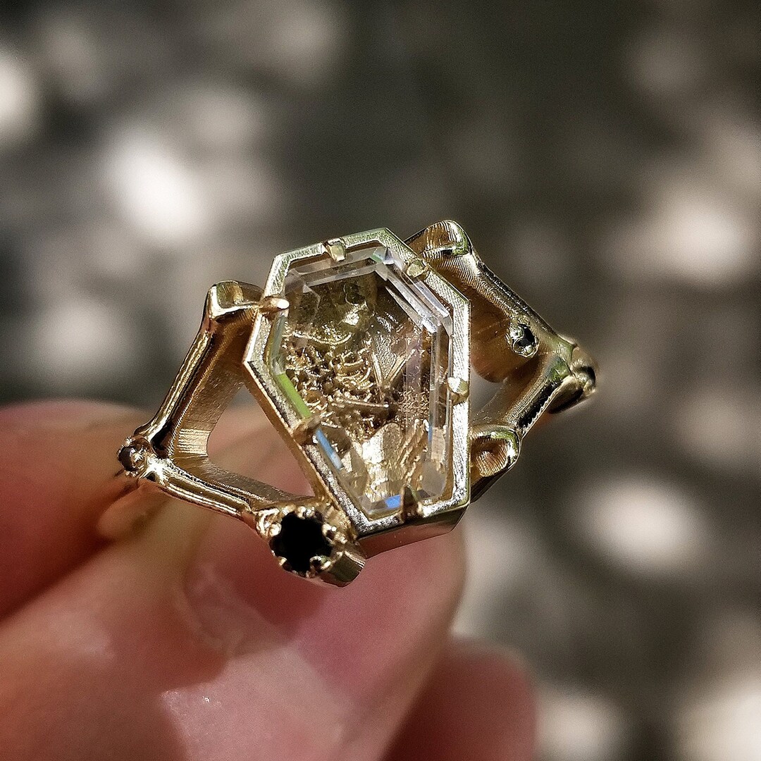Clear Quartz Coffin Skeleton Split Shank Bone Ring With - Etsy