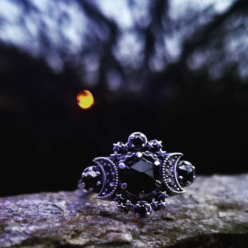 Gothic Cosmos Moon Engagement Ring Set Silver Moon and - Etsy UK