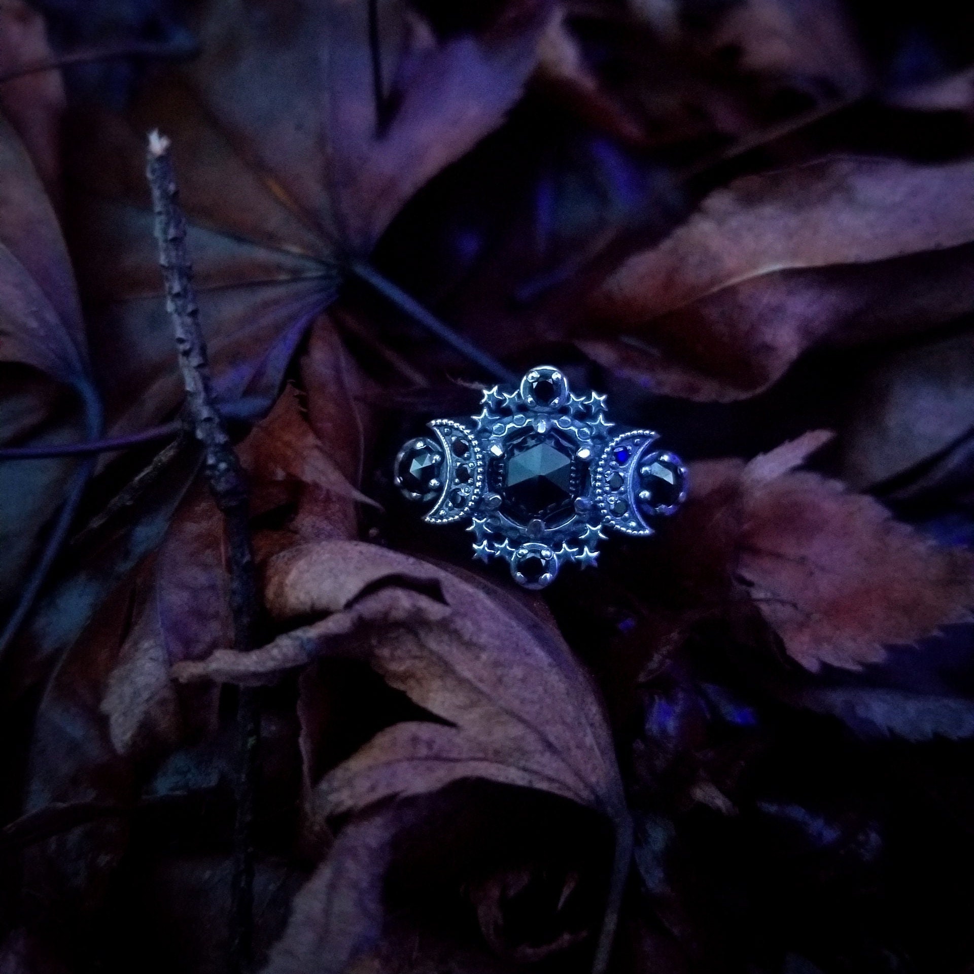 Gothic Cosmos Moon Engagement Ring Set Silver Moon and | Etsy UK