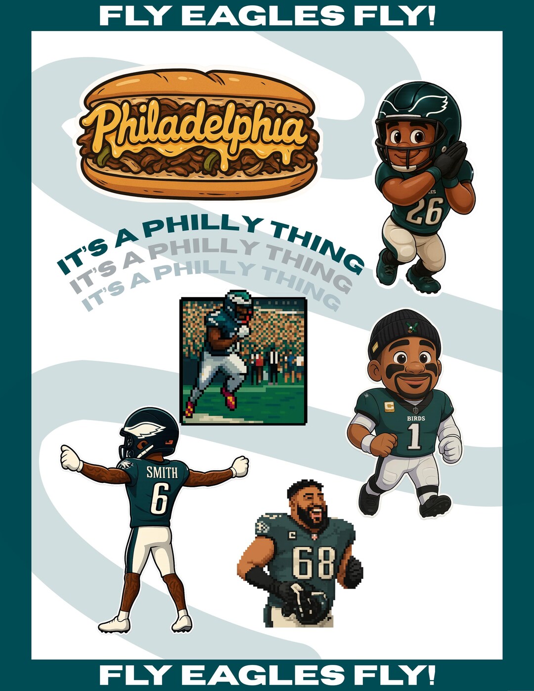 Philadelphia Eagles Stickers - Sheet 1 - Etsy