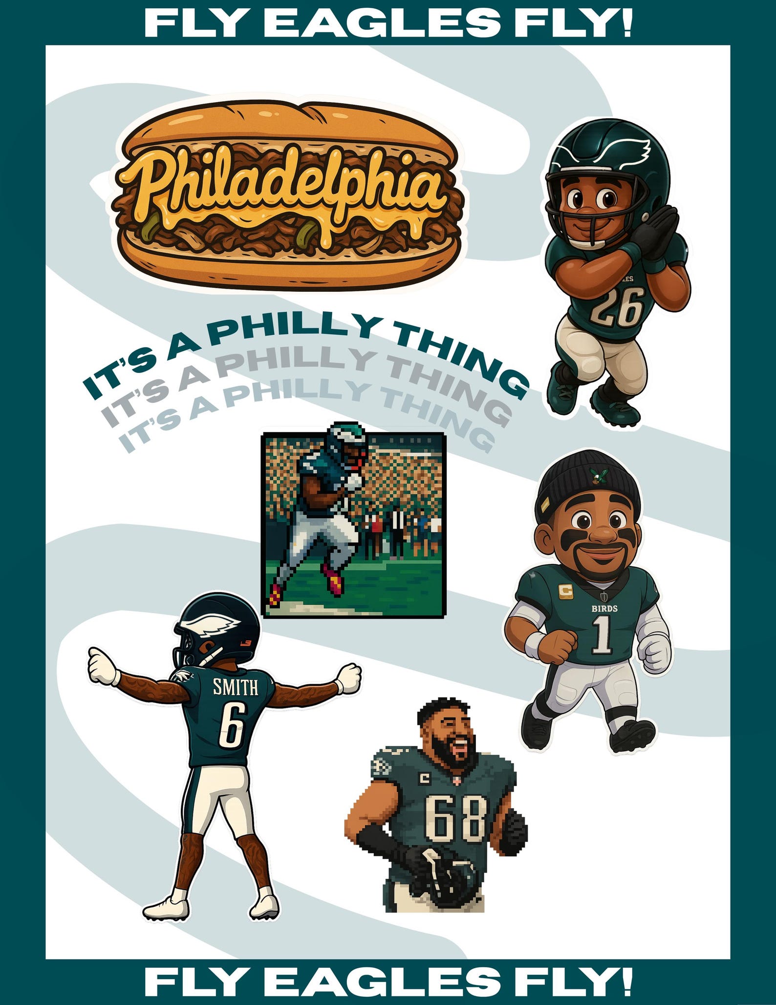 Philadelphia Eagles Stickers - Sheet 1 - Etsy
