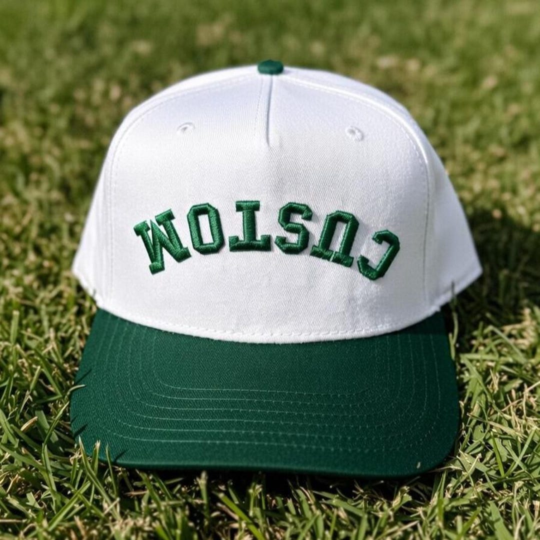 Custom Upside Down Text 3d Puff Embroidered Cap 5 Panel Two Tone