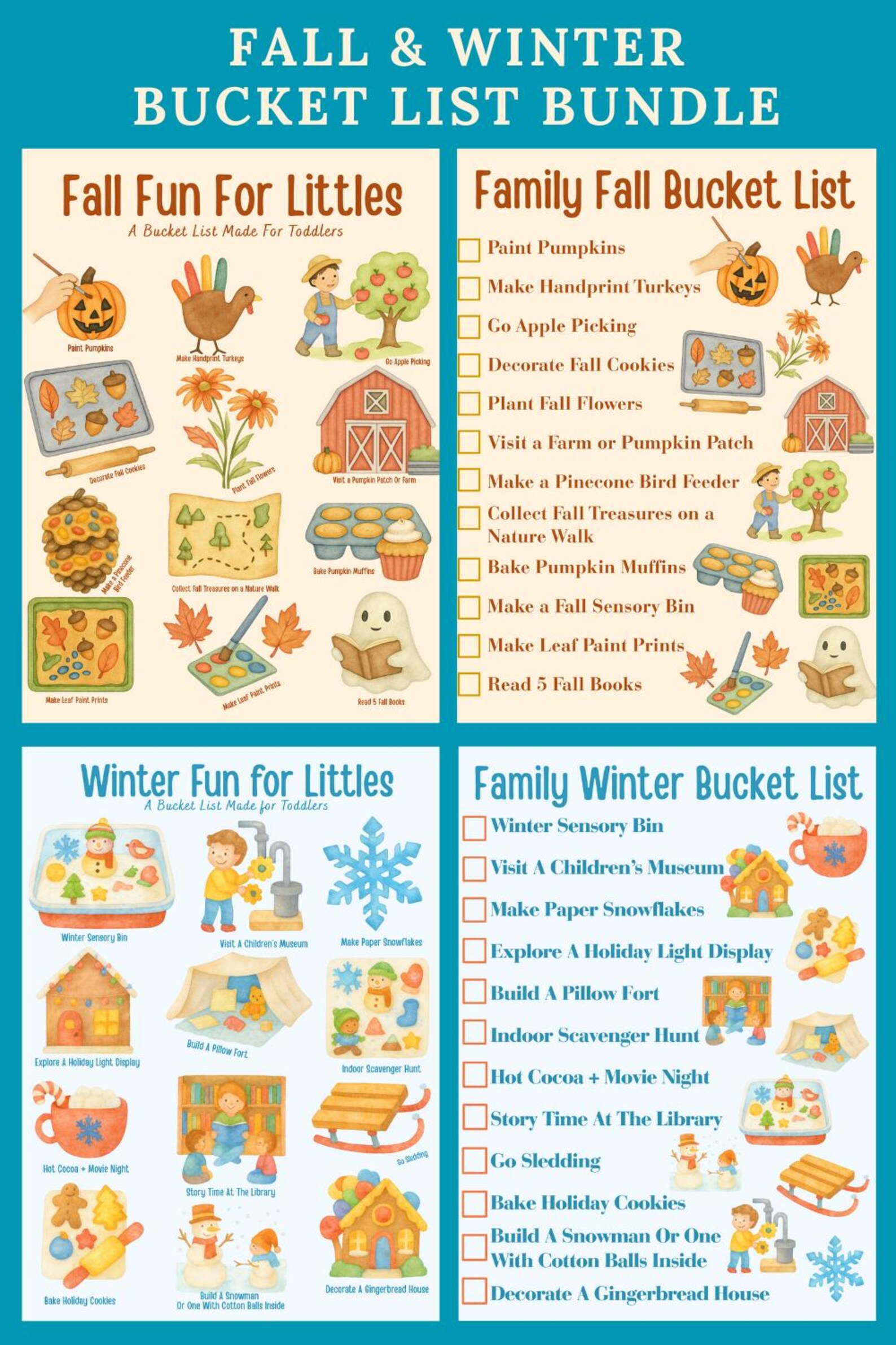 Fall & Winter Bucket List Bundle for Families | Toddler and Kids ...