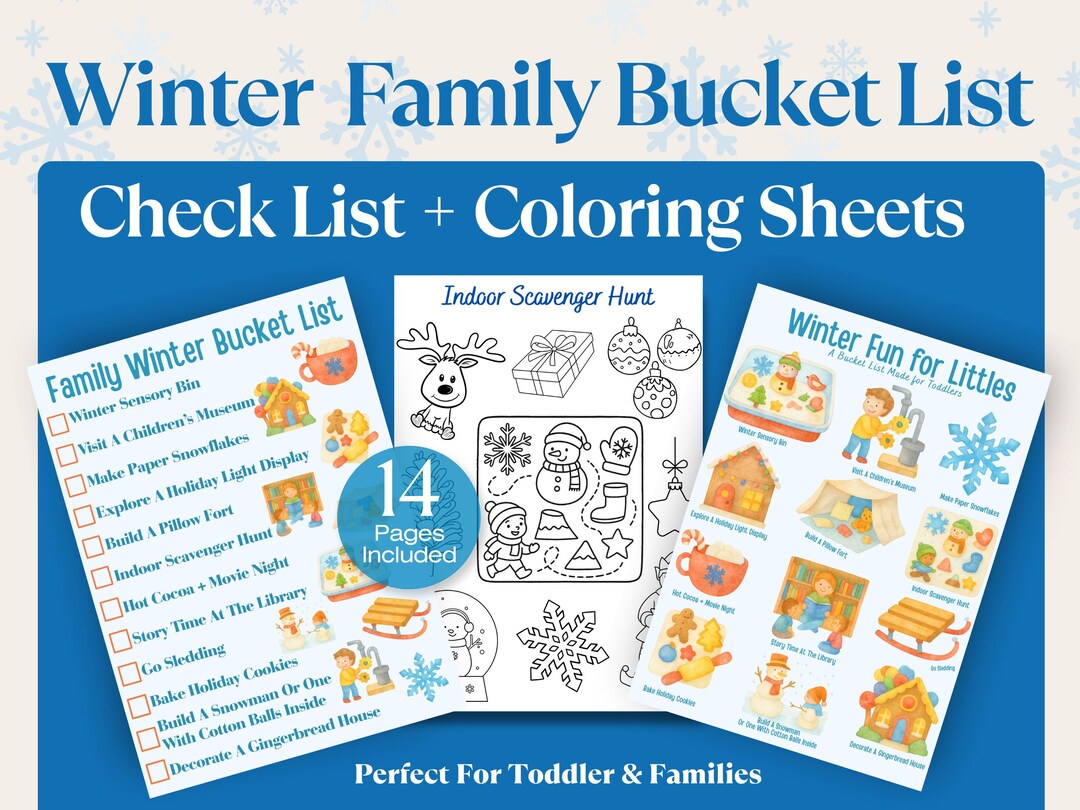 Family and Toddler Winter Bucket List + Color-as-you-go Pack | Autumn ...
