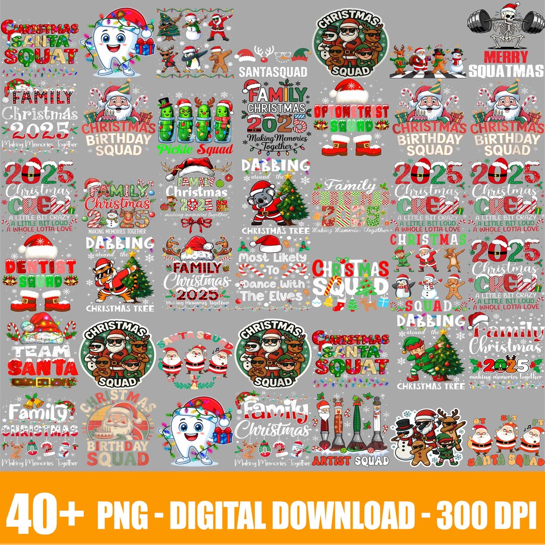 Santa Squad PNG Bundle, Funny Christmas Friends Clipart, Matching ...