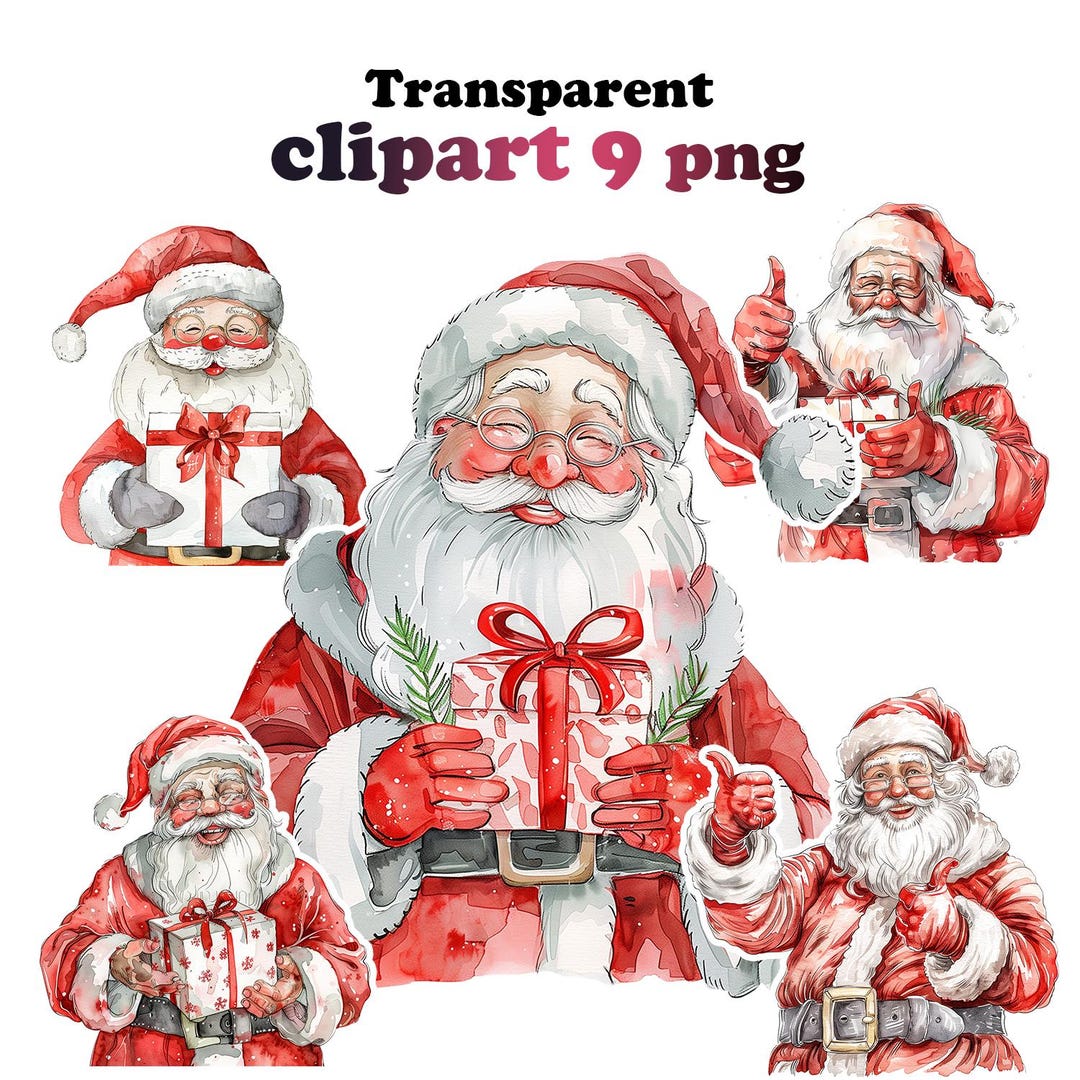 Watercolor Santa Claus Clipart Pack – Christmas Graphics, Festive Santa ...